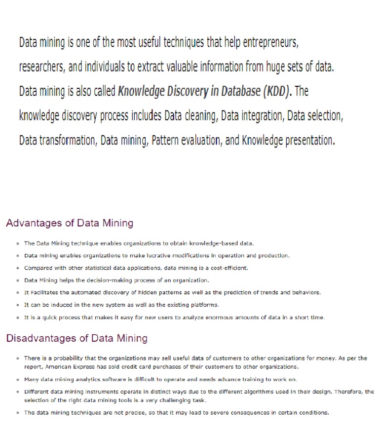 What Is Data Mining. Advantages and Disadvantages of Data Mining | PDF