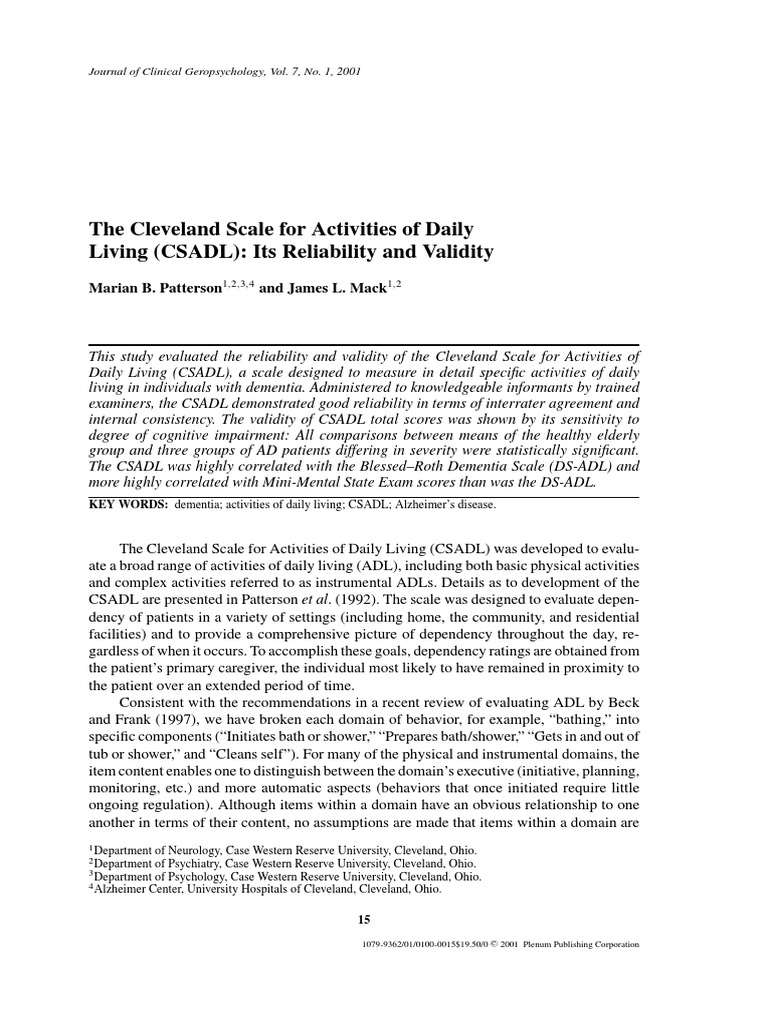 The Cleveland Scale For Activities of Da | PDF | Validity (Statistics ...