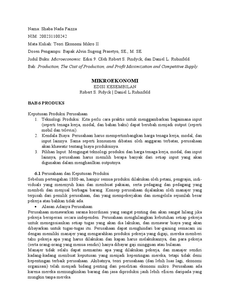 Shaba Nada Faizza - 242 - Resume Mikroekonomi Pindyck | PDF