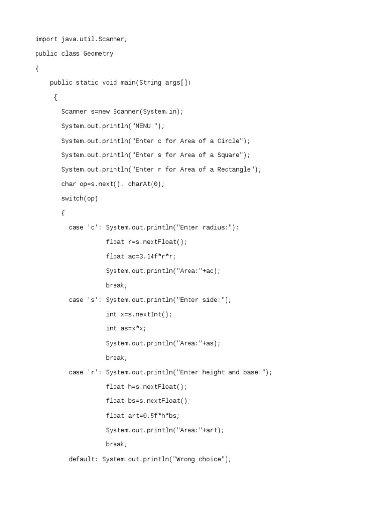 Area Program In Java PDF