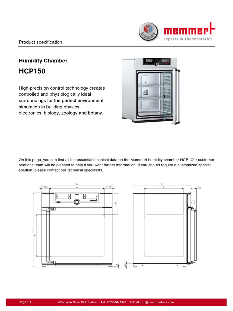 Memmert Humidity Chamber HCP150 | PDF | Humidity | Stainless Steel