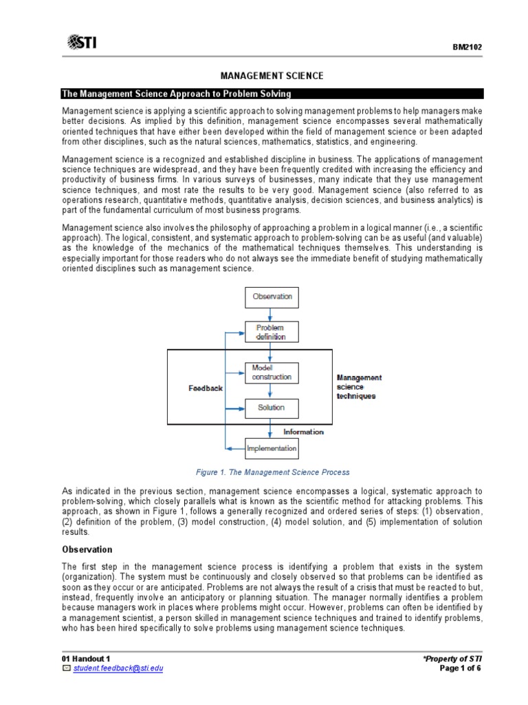 The Management Science Approach To Problem Solving | Download Free PDF | Analytics | Variable ...