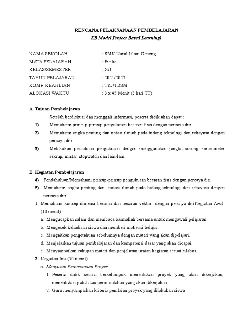 RPP Fisika 1 Besaran Dan Vektor | PDF | Metode & Bahan Ajar | Teknologi & Rekayasa