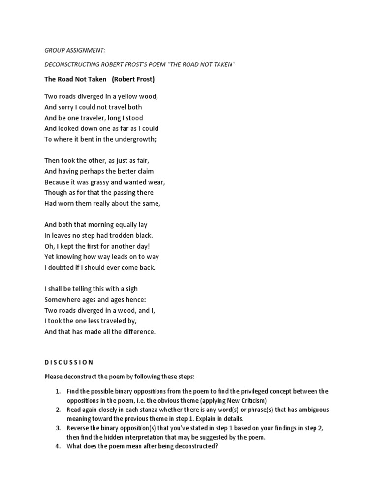 (Group Assignment) - Deconstructing The Road Not Taken | PDF ...