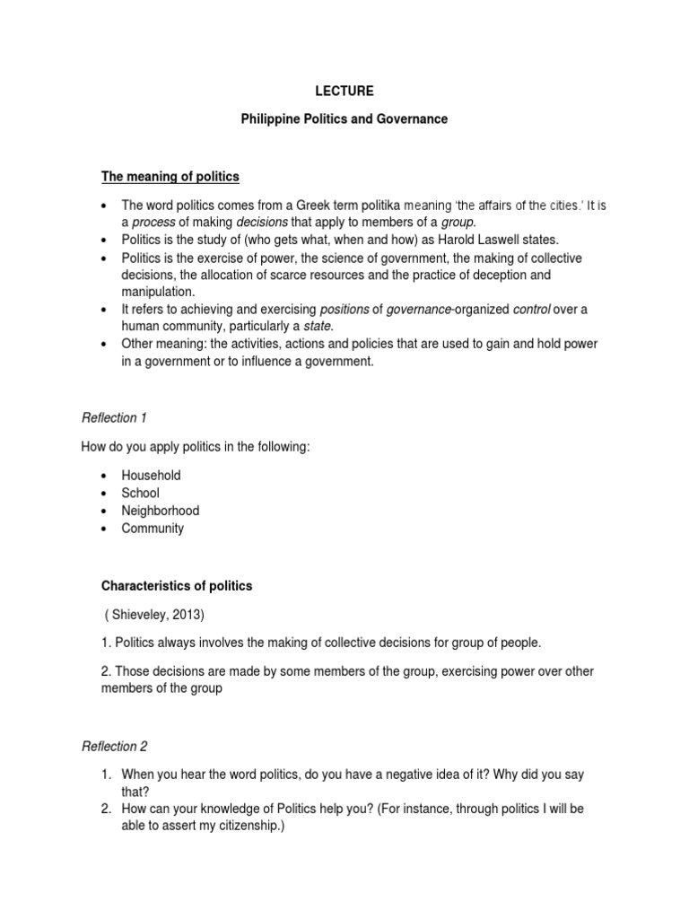 Philippine Politics and Governance: Reflection 1 | PDF | Science ...