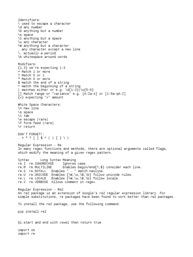 Regex | PDF | Regular Expression | Computer Programming