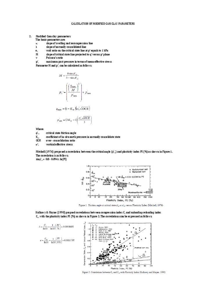 Modified Cam Clay Parameter Calculations | PDF | Science & Mathematics