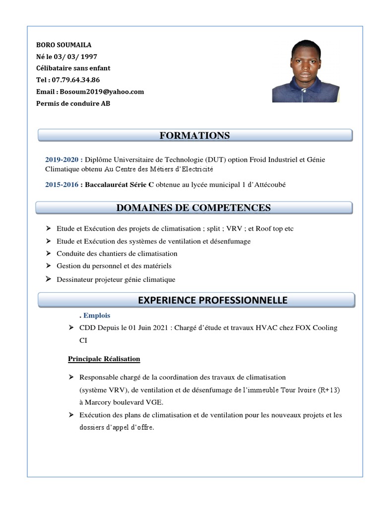 CV Technicien Froid et Climatisation | PDF | Art | Technologie et ...