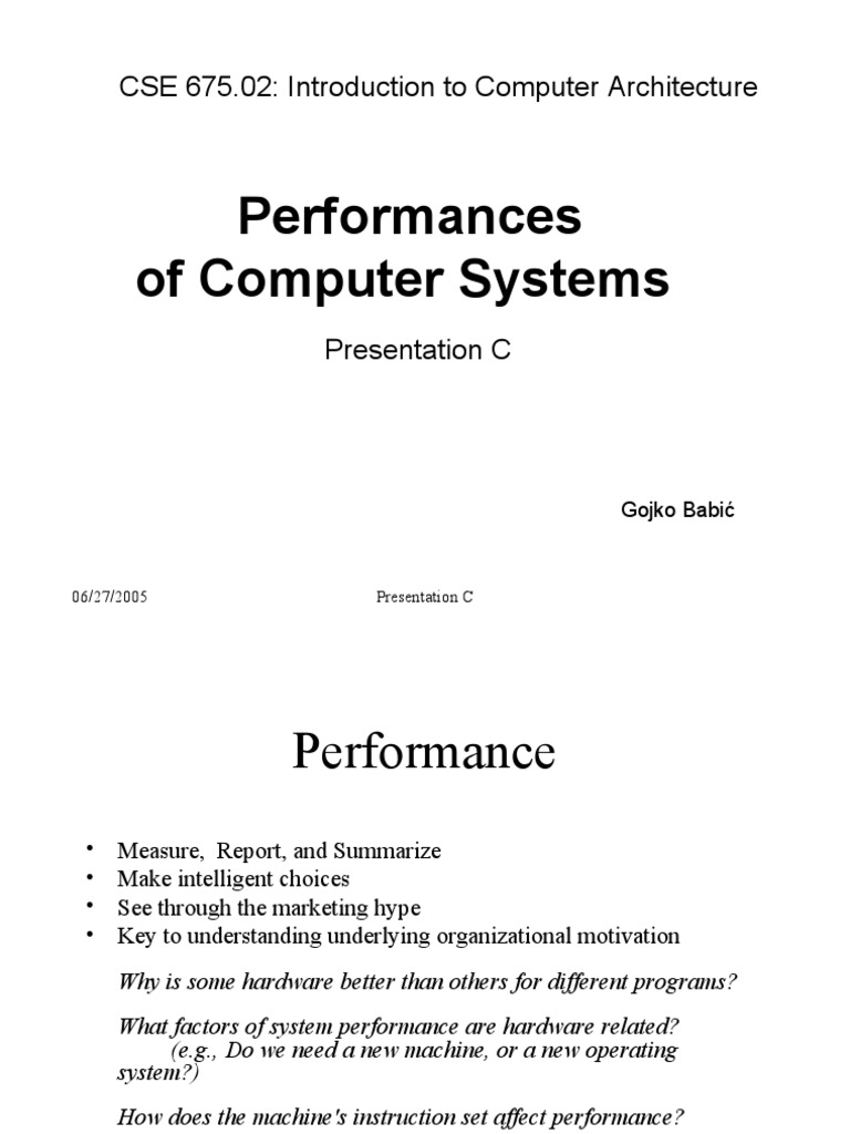 Performances of Computer Systems: CSE 675.02: Introduction To Computer Architecture | PDF ...
