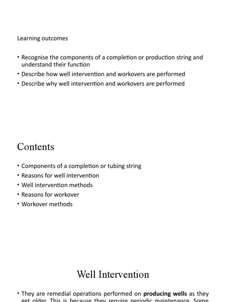 Well Intervention and Workover Overview | PDF | Casing (Borehole ...
