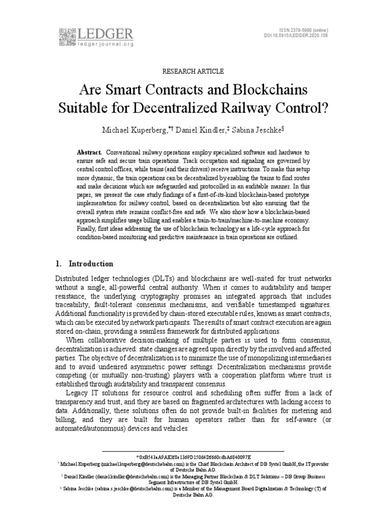 Are Smart Contracts and Blockchains Suitable For Decentralized Railway ...