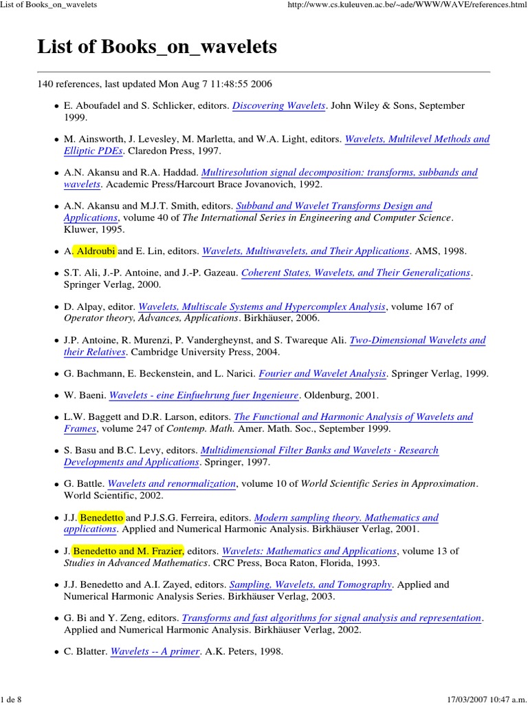 List of Books - On - Wavelets | PDF | Wavelet | Mathematics