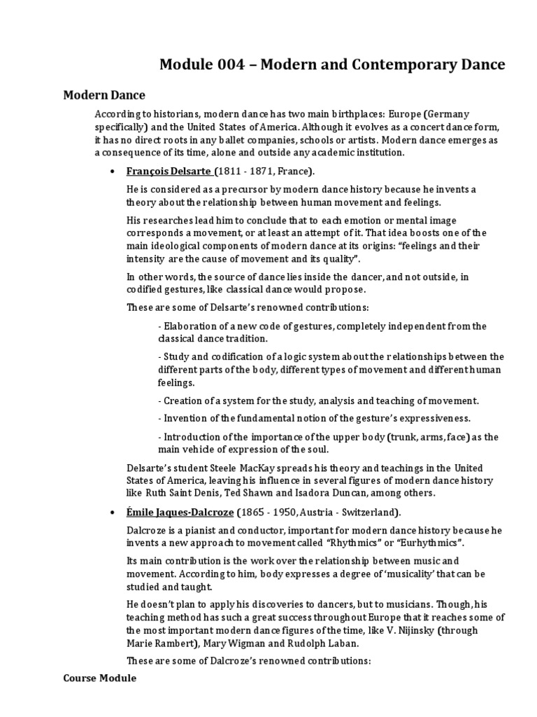 Week 004-Module 004-Modern and Contemporary Dance | PDF | Dances | Ballet