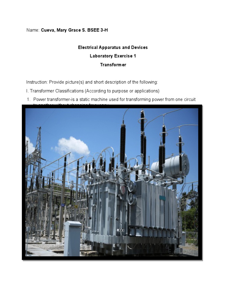 Electrical Apparatus and Devices Laboratory Exercise 1 Transformer ...