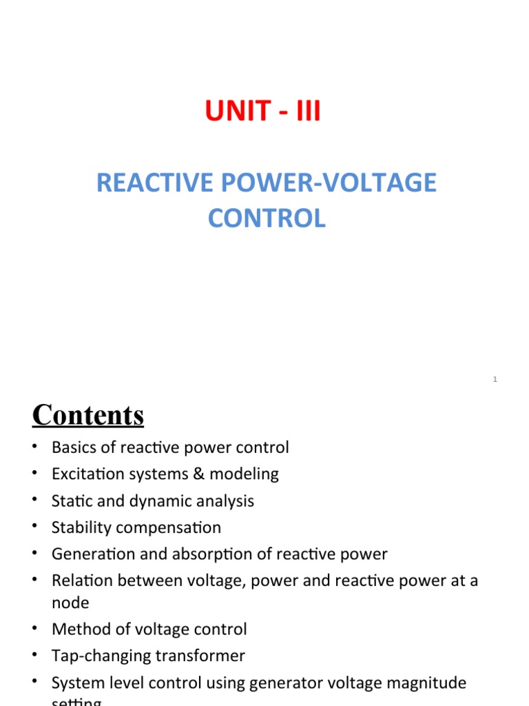 Unit - Iii: Reactive Power-Voltage Control | PDF | Transformer | Capacitor