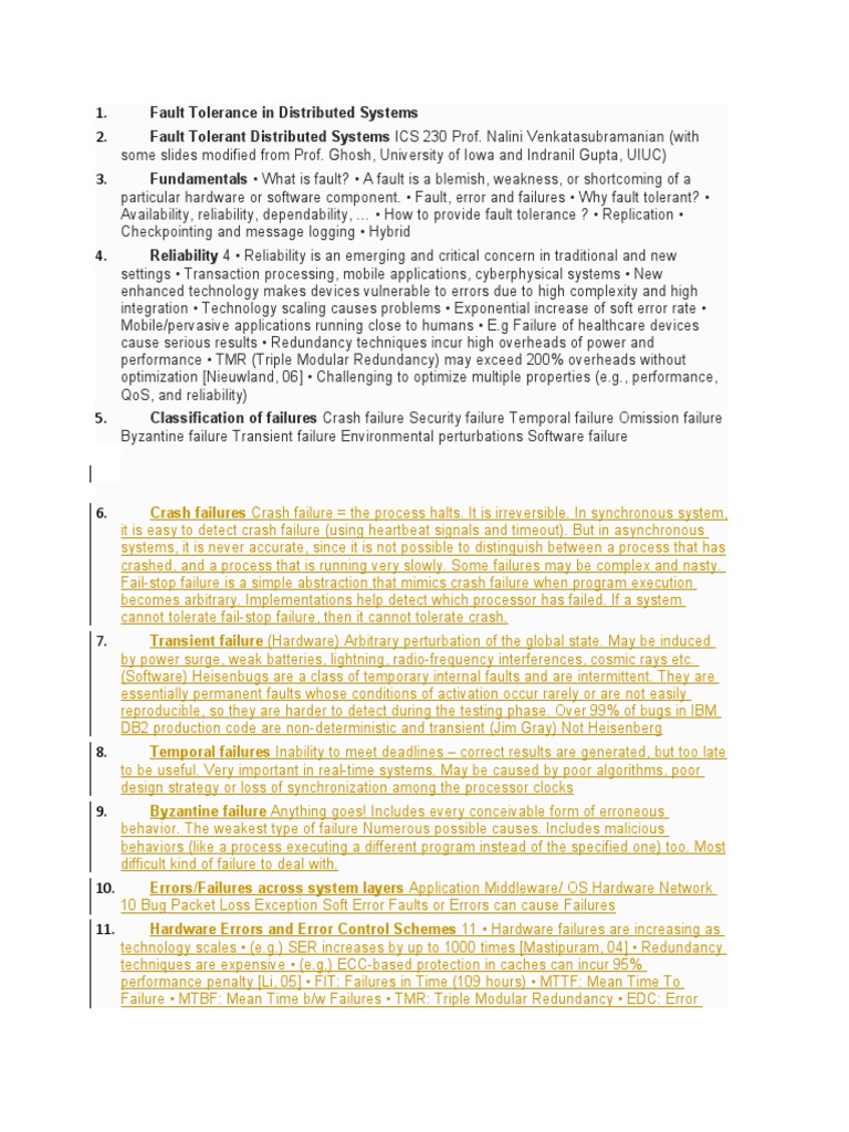 Fault Tolerance in Distributed Systems | PDF | Error Detection And Correction | Replication ...
