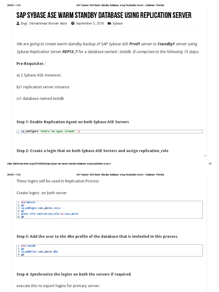 Sap Sybase Ase Warm Standby Database Using Replication Server Database Tutorials Pdf