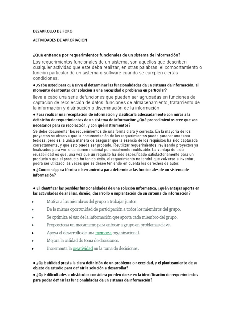 Desarrollo de Foro | PDF | Sistema de informacion | Toma de decisiones