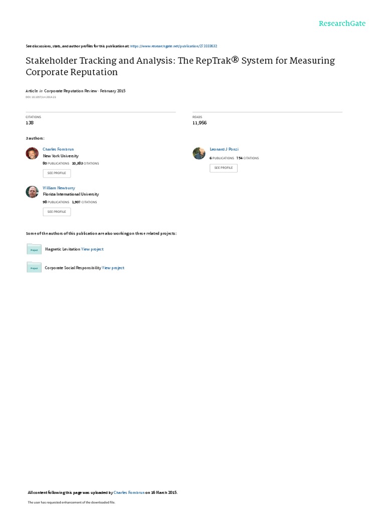 Stakeholder Tracking and Analysis: The Reptrak® System For Measuring ...