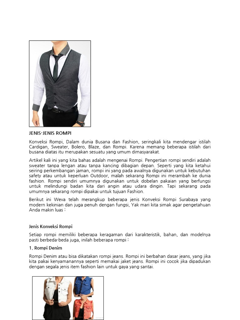 Jenis-Jenis Rompi Dan Keterangannya | PDF