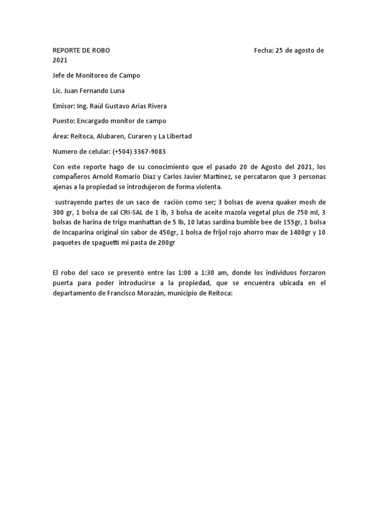 Reporte de Robo | PDF