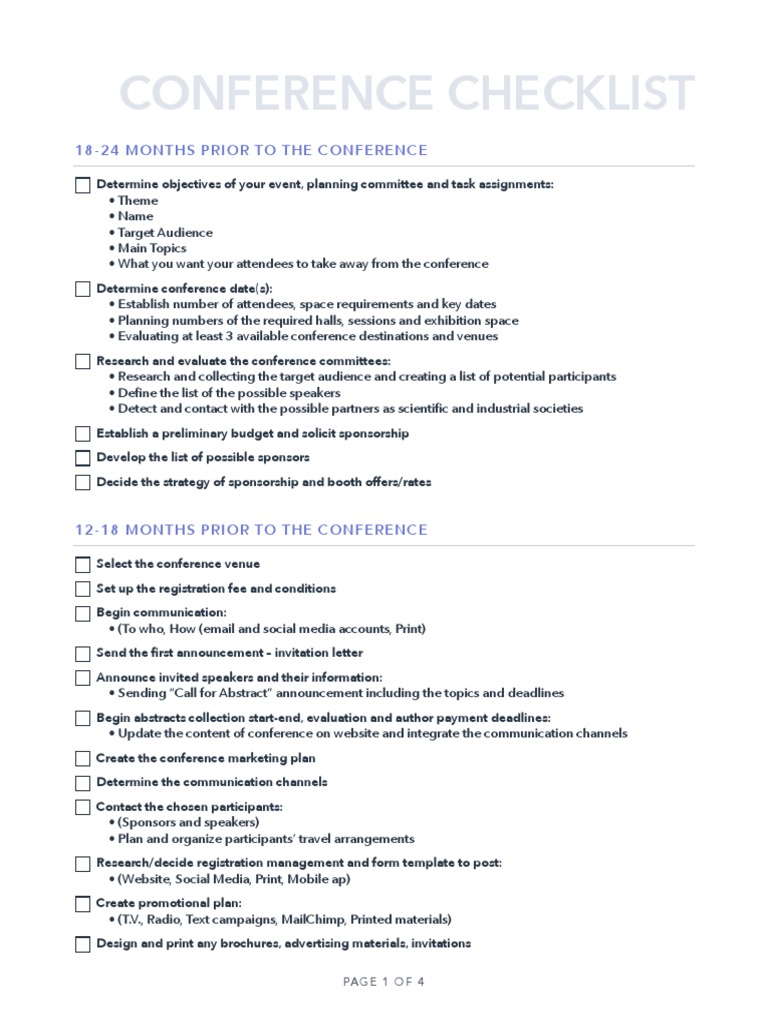 Conference Checklist: 18-24 Months Prior To The Conference | PDF ...