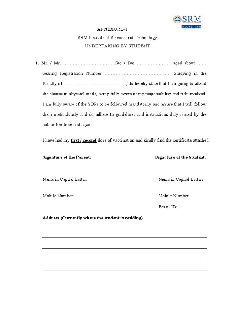 Student Undertaking Annexure-1 | PDF