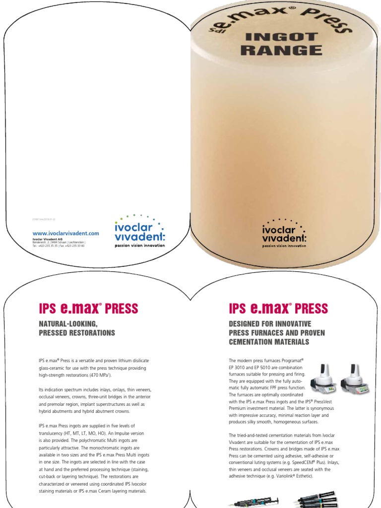 IPS Emax Press Ingot Range | PDF | Mouth | Dentistry Branches