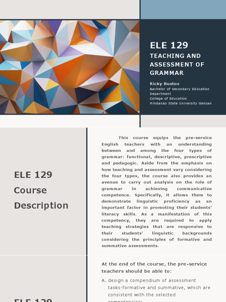 ELE 129 Teaching and Assessment of Grammar Course Outline | PDF ...