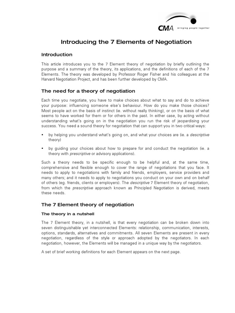 Introducing The 7 Elements of Negotiation | PDF | Negotiation | Goal