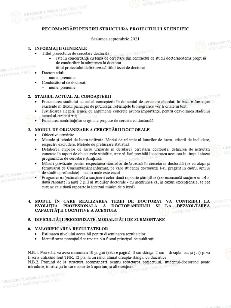 Structura Proiect Stiintific 2021 | PDF