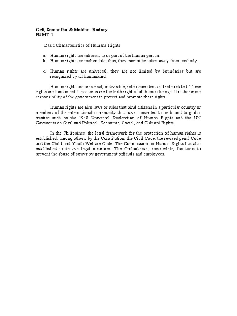 BSMT-1 Basic Characteristics of Human Rights | PDF