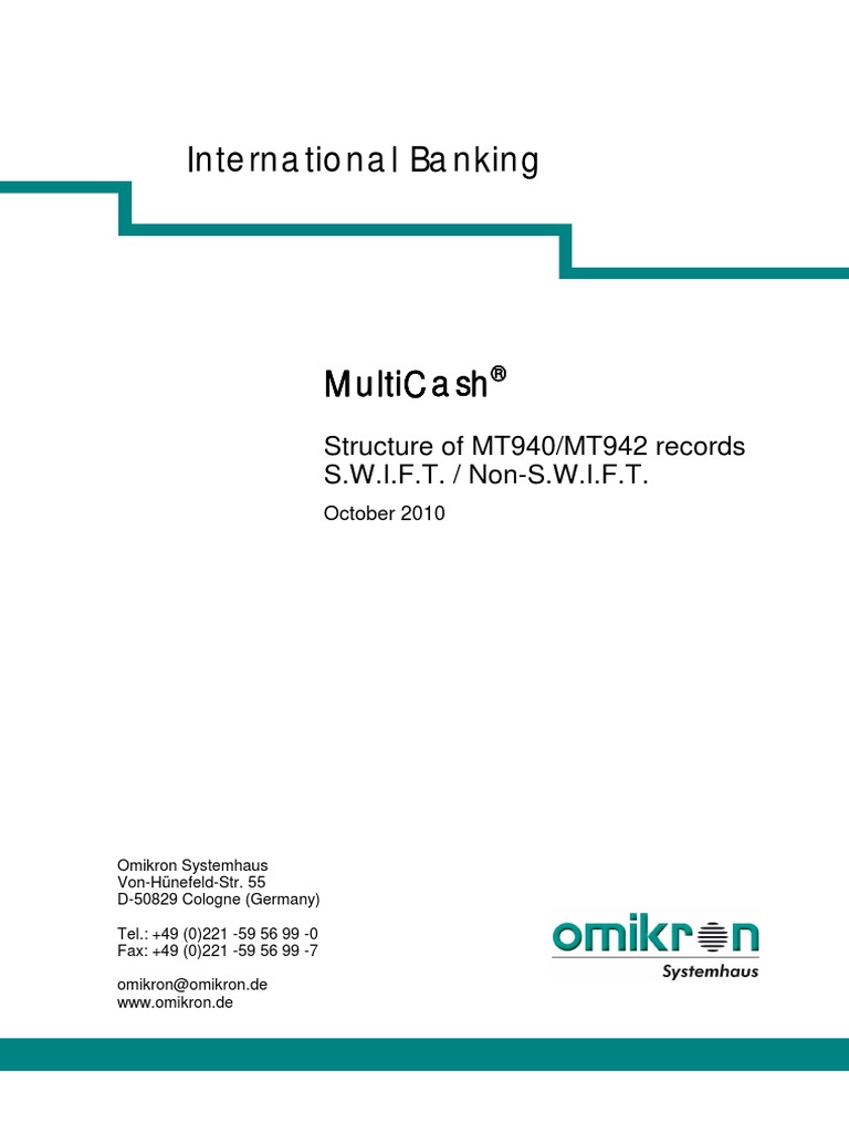 International Banking: Structure of MT940/MT942 Records S.W.I.F.T ...