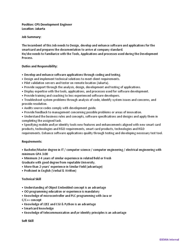 JD - CPS Development Engineer | PDF | Computer Programming | Software