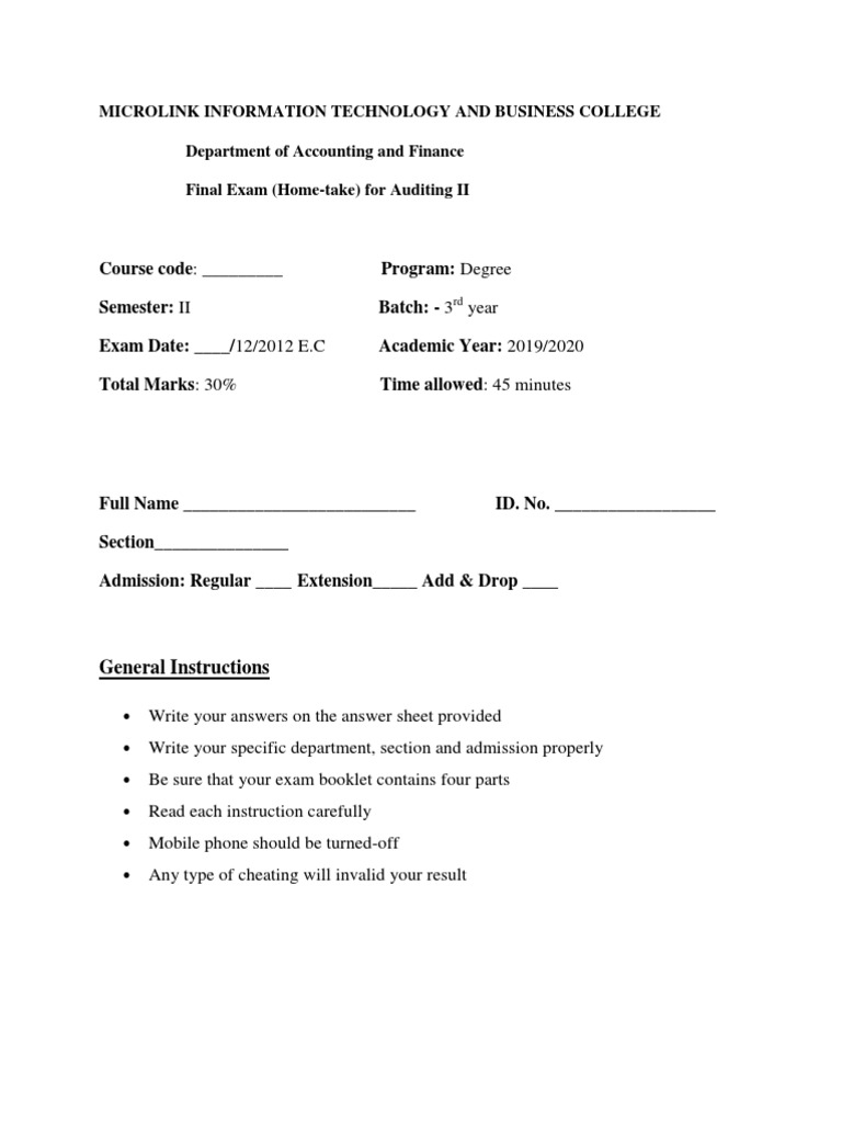 Auditing II Final Exam Guidelines | PDF | Audit | Business