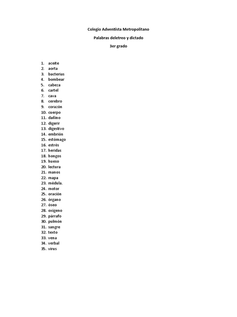 Palabras de Dictado y Deletreo | PDF