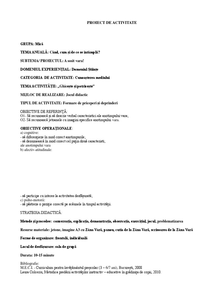 Proiect Didactic - Joc Didactic Cunoasterea Mediului | PDF