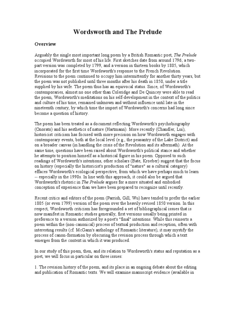 Wordsworth and The Prelude | PDF | William Wordsworth | Poetry