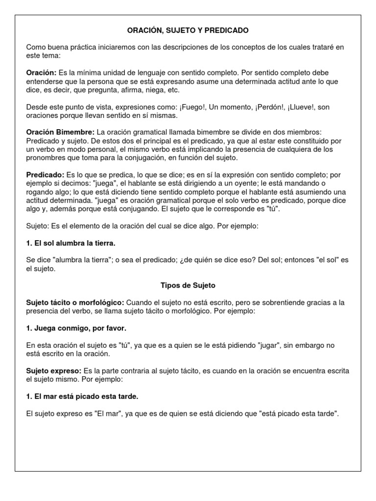 Sujeto y Predicado | PDF | Asunto (gramática) | Predicado (Gramática)