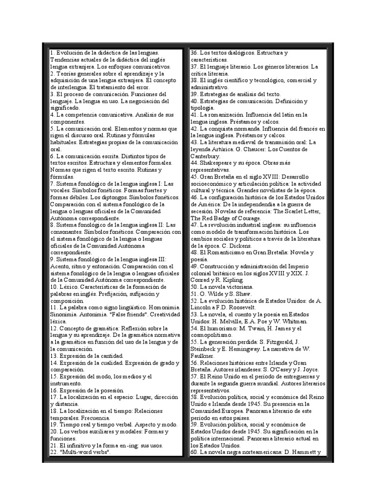 Oposiciones - Temario Filologia Inglesa Secundaria | PDF | Plan de ...