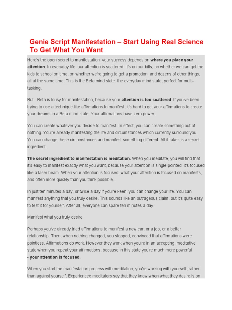 Genie Script Manifestation | PDF | Meditation | Compassion