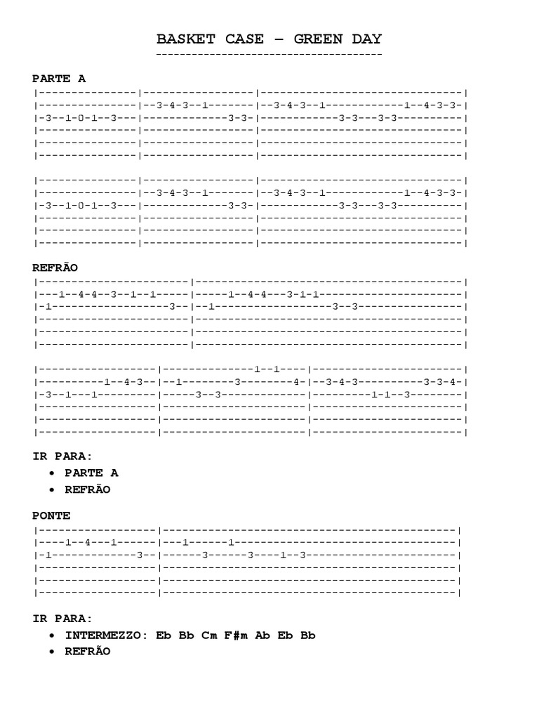 Green Day Basket Case Guitar Tabs | PDF