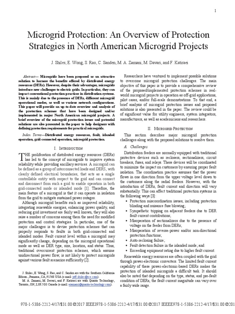 Microgrids Protection An Overview Of Protection Strategies In North