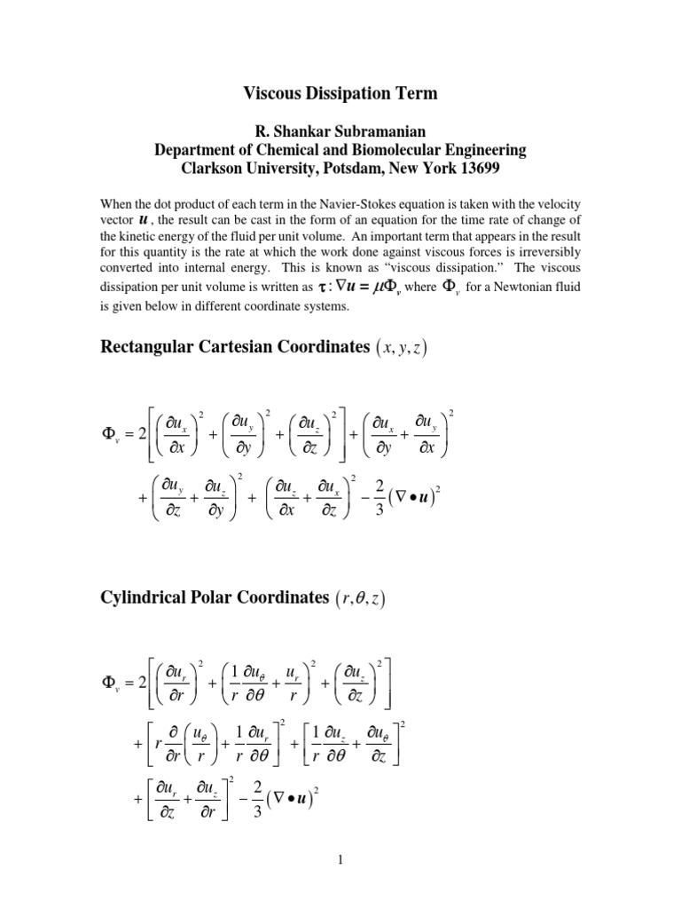 Viscous Dissipation | PDF | Viscosity | Velocity
