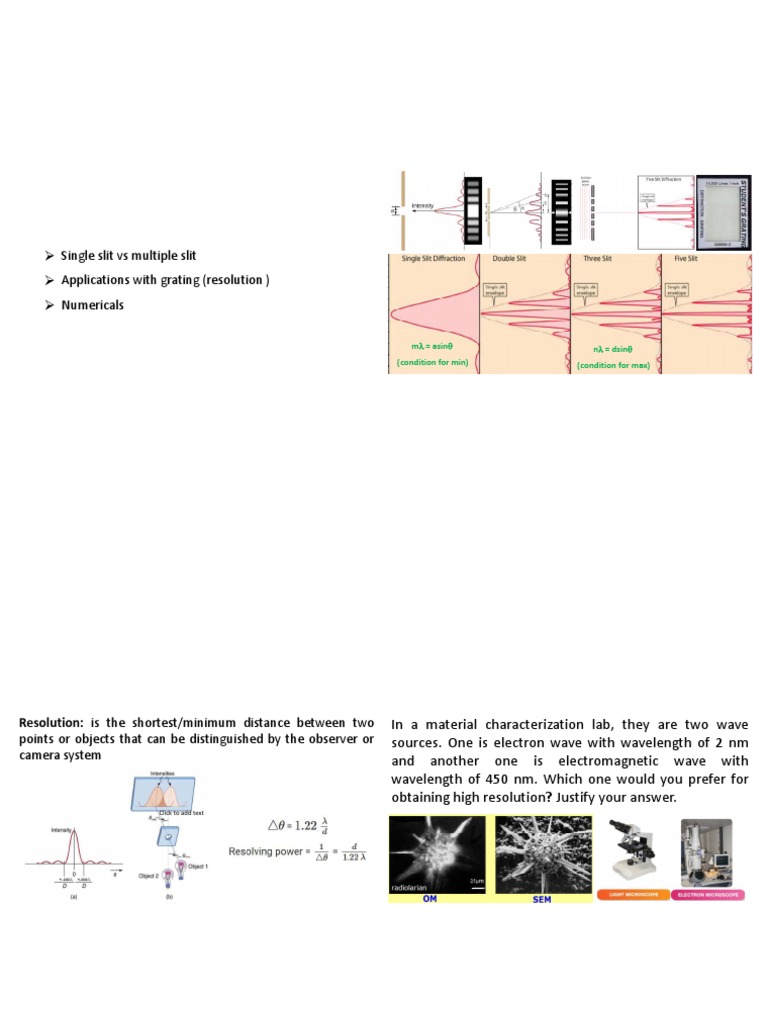 Single slit vs multiple slit comparison | PDF | Angular Resolution | Wavelength