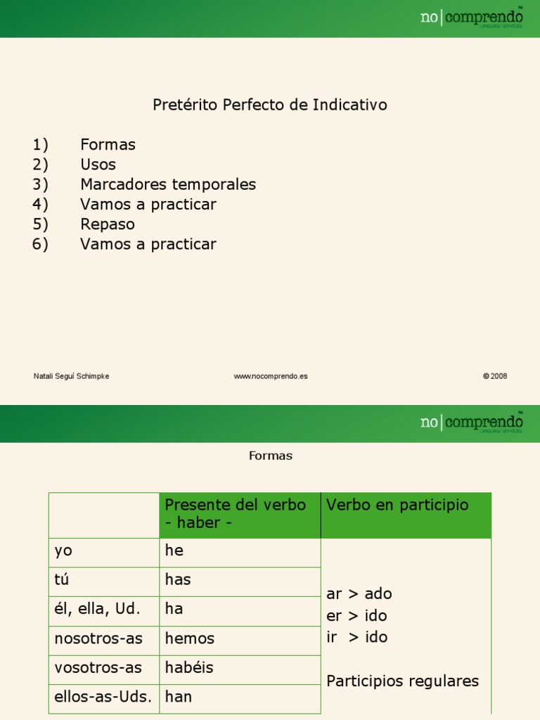 Preterito Perfecto Indicativo | PDF | Gramática | Lingüística