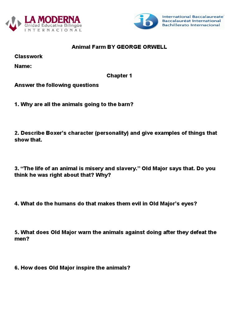 Animal Farm Questions Chapter 1 | PDF
