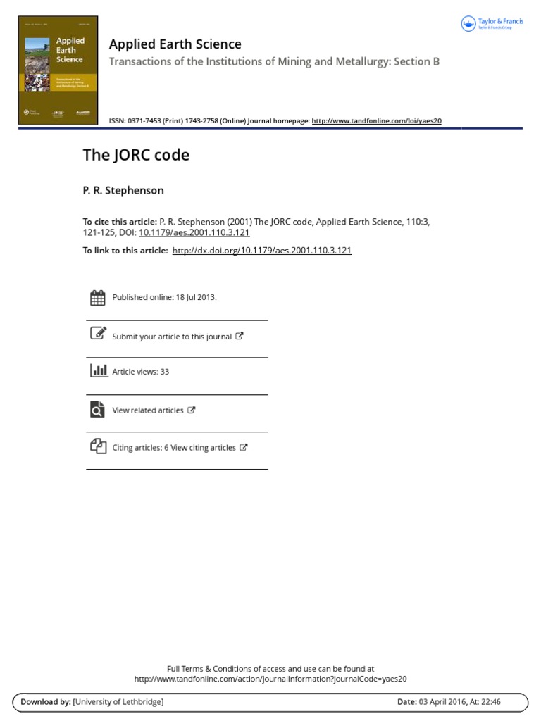 The Jorc Code 2001 | PDF | Minerals | Mining