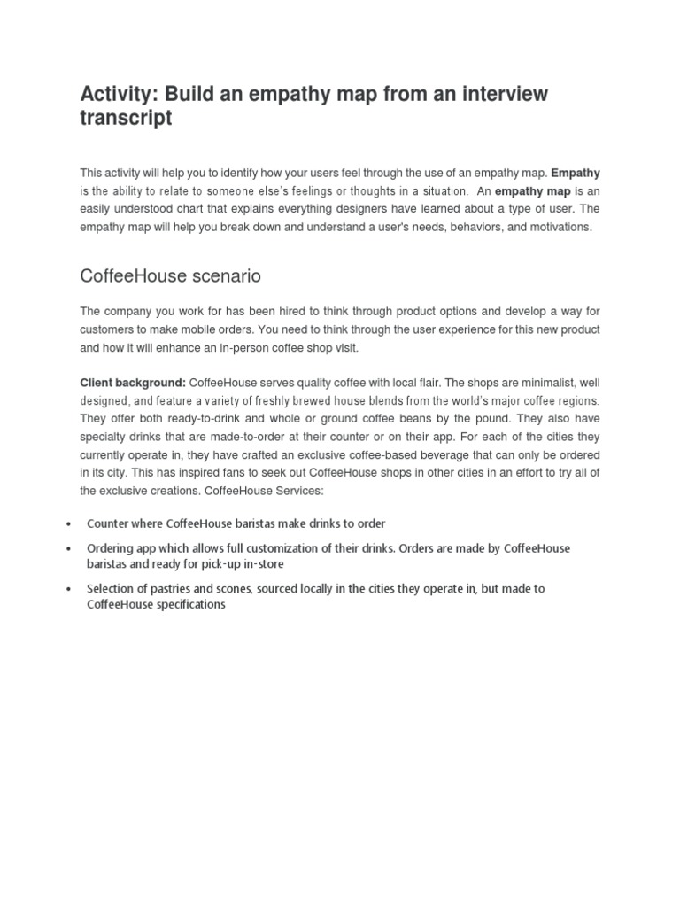 Step1 Empathy Map Activity | PDF | Coffeehouse | Empathy