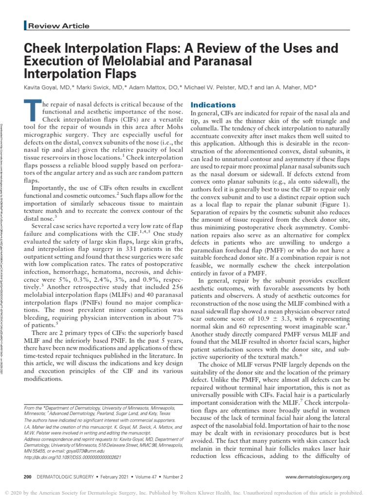Cheek Interpolation Flaps A Review of The Uses.9 | PDF | Human Nose | Surgical Suture